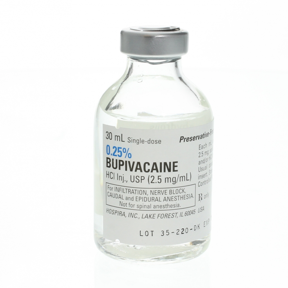 Bupivacaine HCl, Preservative Free 0.25%, 2.5 mg / mL Injection Single ...